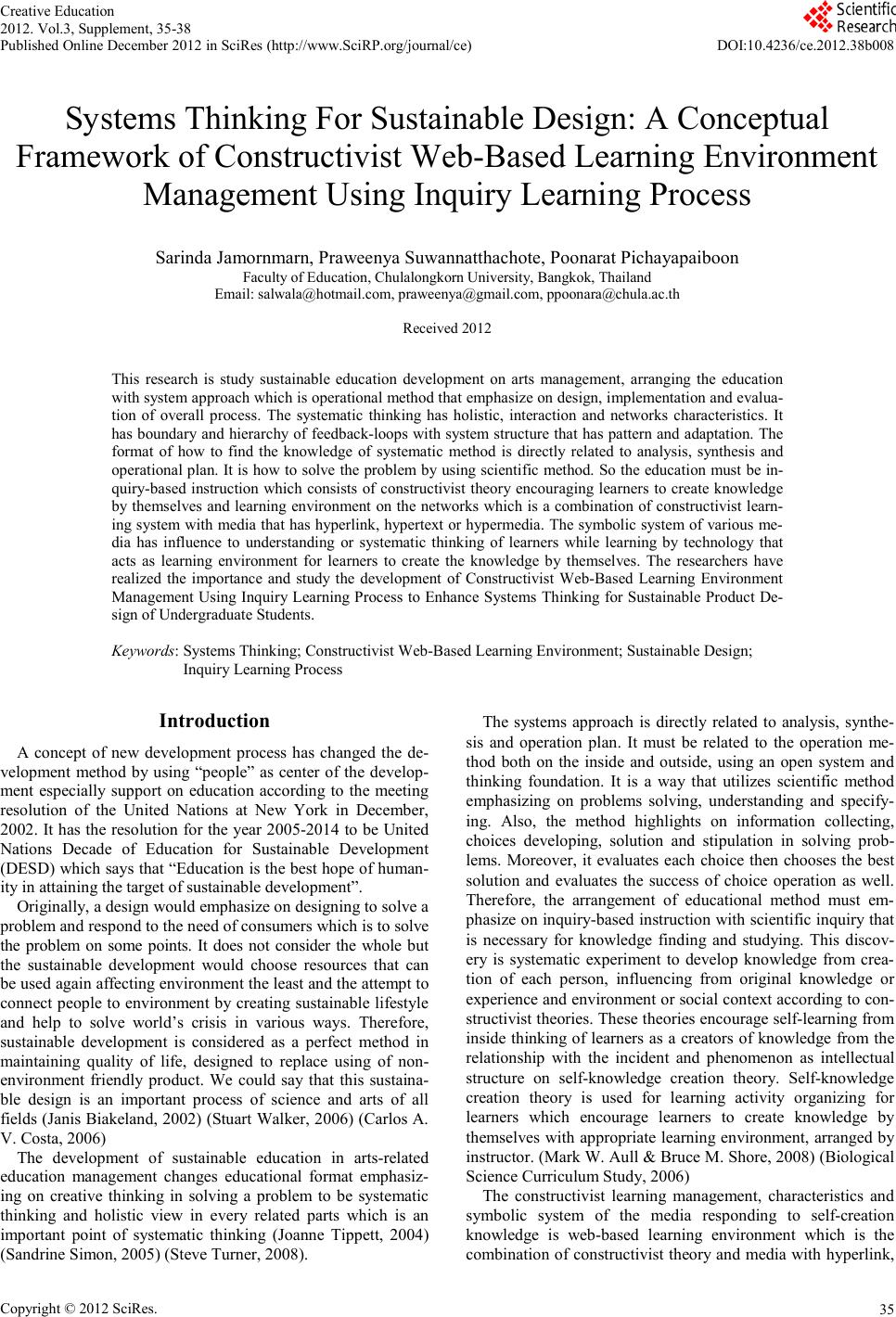 Systems Thinking For Sustainable Design: A Conceptual Framework of Constructivist Web-Based ...