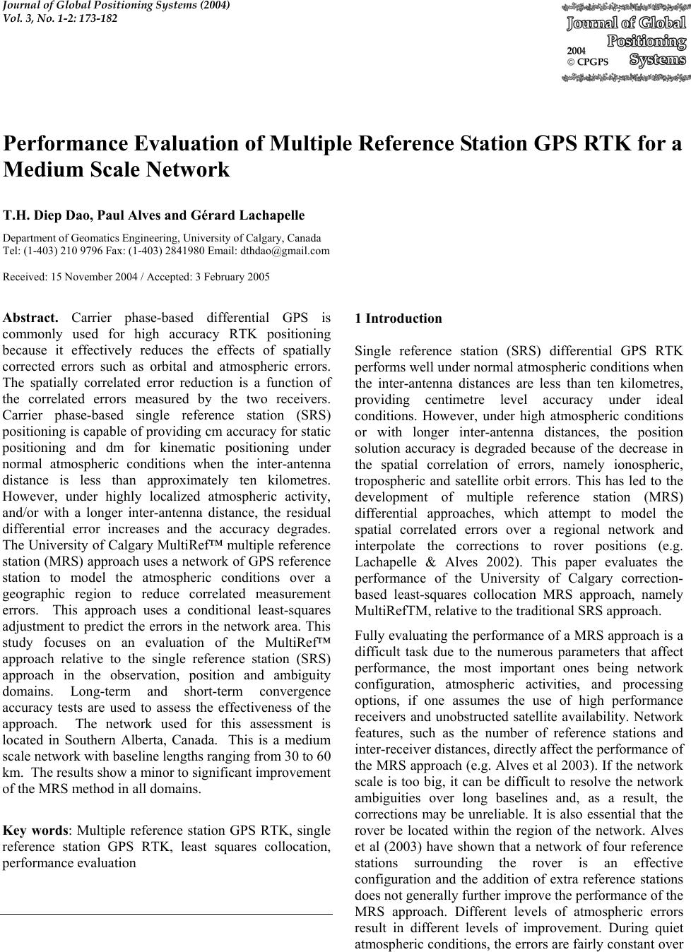 Performance Evaluation of Multiple Reference Station GPS RTK for a Medium Scale Network