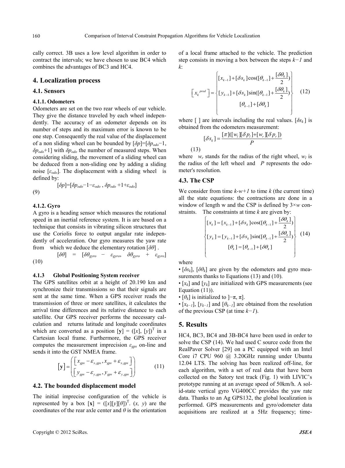 Comparison Of Interval Constraint Propagation Algorithms For Vehicle Localization