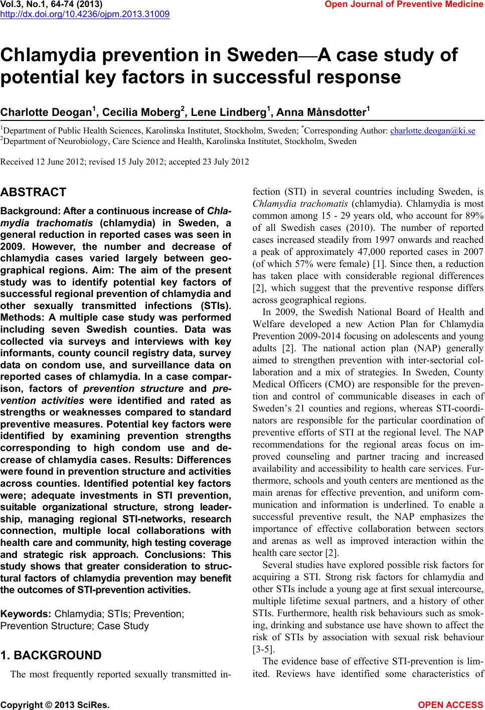 Chlamydia prevention in Sweden—A case study of potential key factors in ...