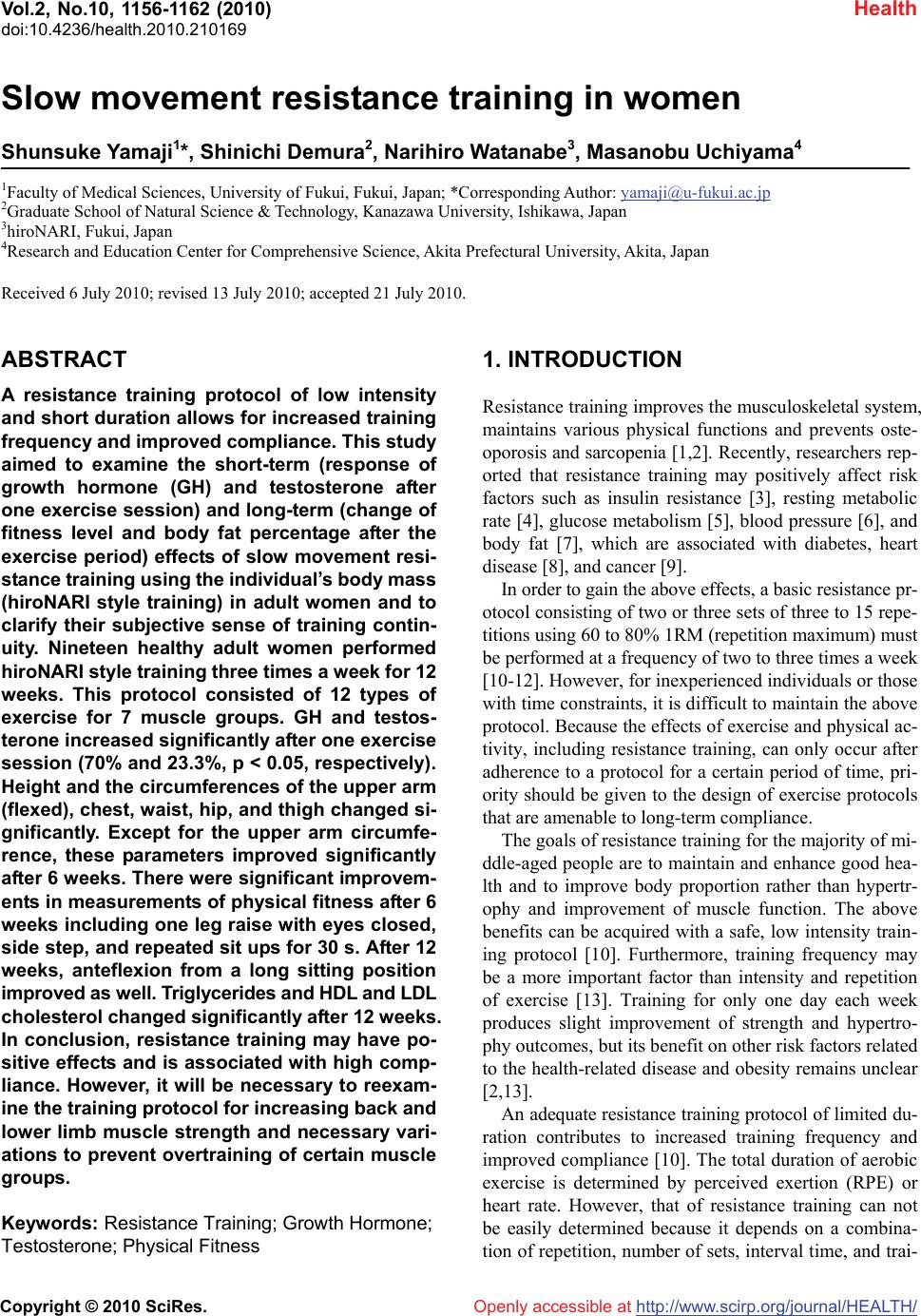 Slow movement resistance training in women