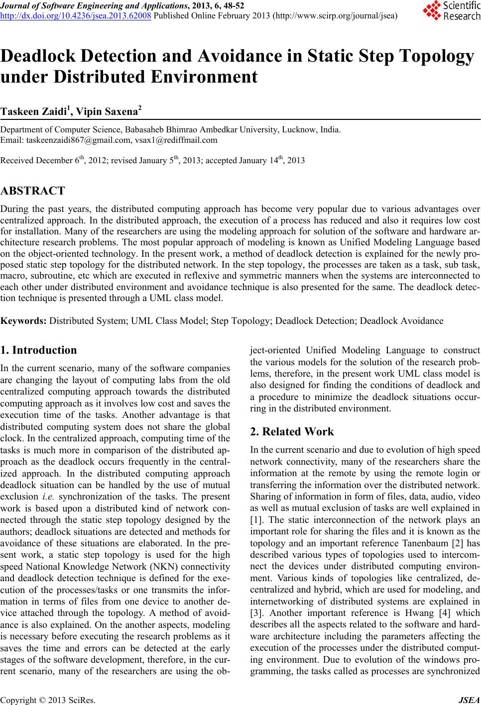 Deadlock Detection and Avoidance in Static Step Topology under Distributed Environment
