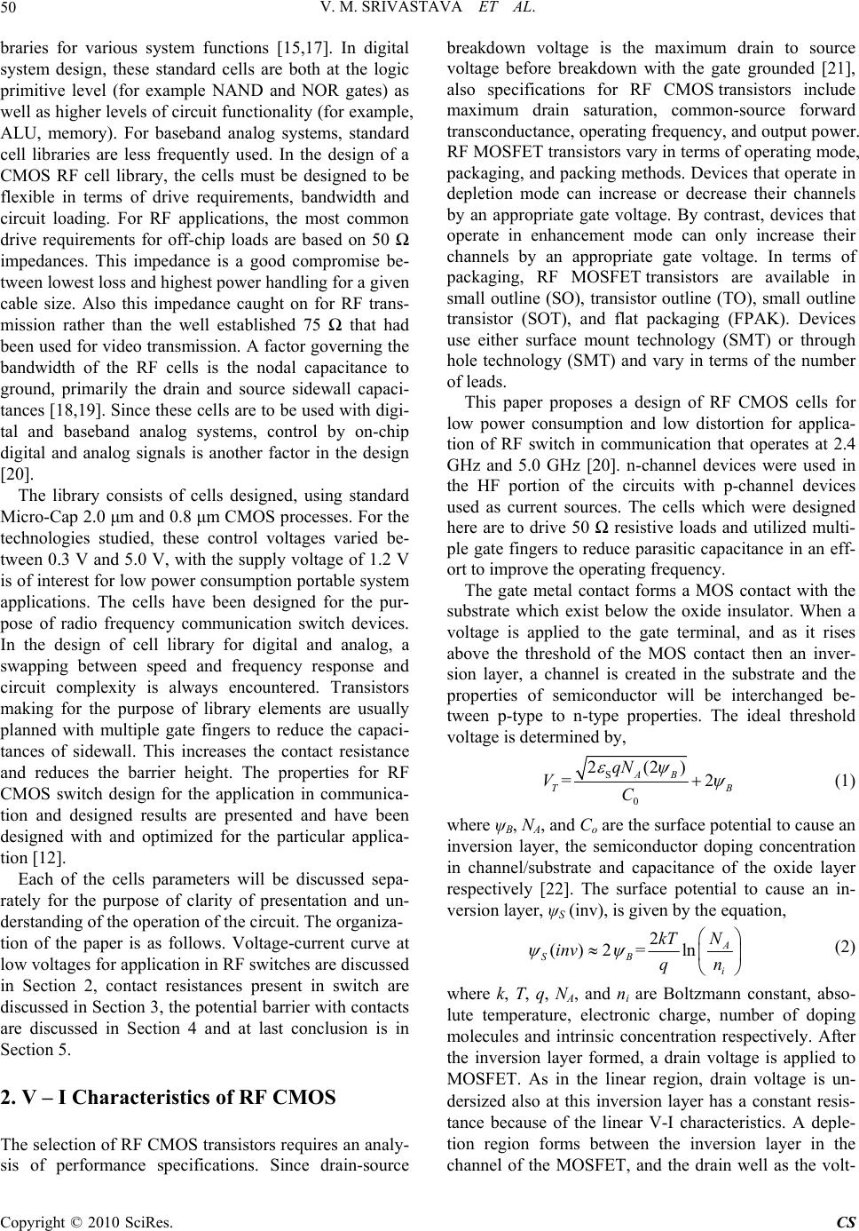 Designing Parameters for RF CMOS Cells