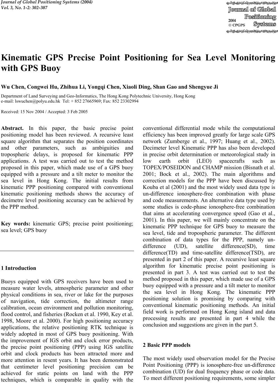 Kinematic Gps Precise Point Positioning For Sea Level Monitoring With Gps Buoy