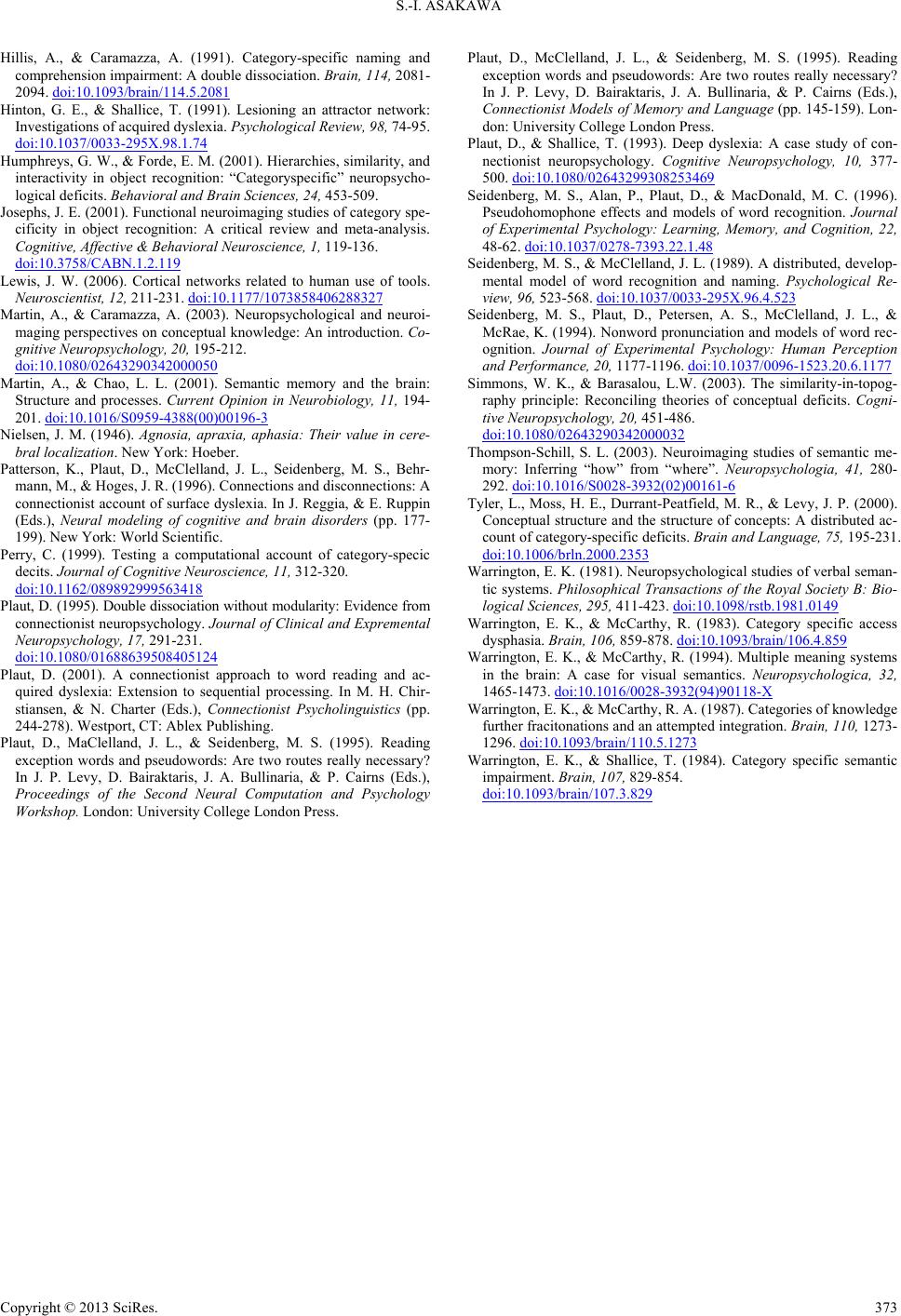 Re-Evaluation of Attractor Neural Network Model to Explain Double Dissociation in Semantic ...