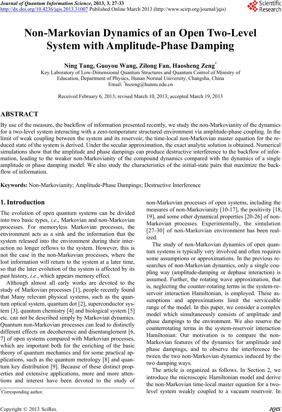 Non-Markovian Dynamics of an Open Two-Level System with Amplitude-Phase Damping
