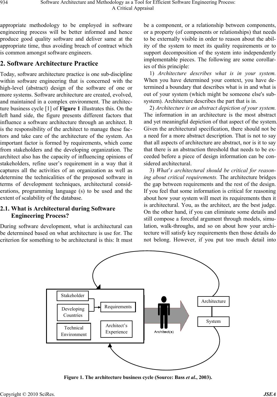 Software Architecture and Methodology as a Tool for Efficient Software Engineering Process: A ...