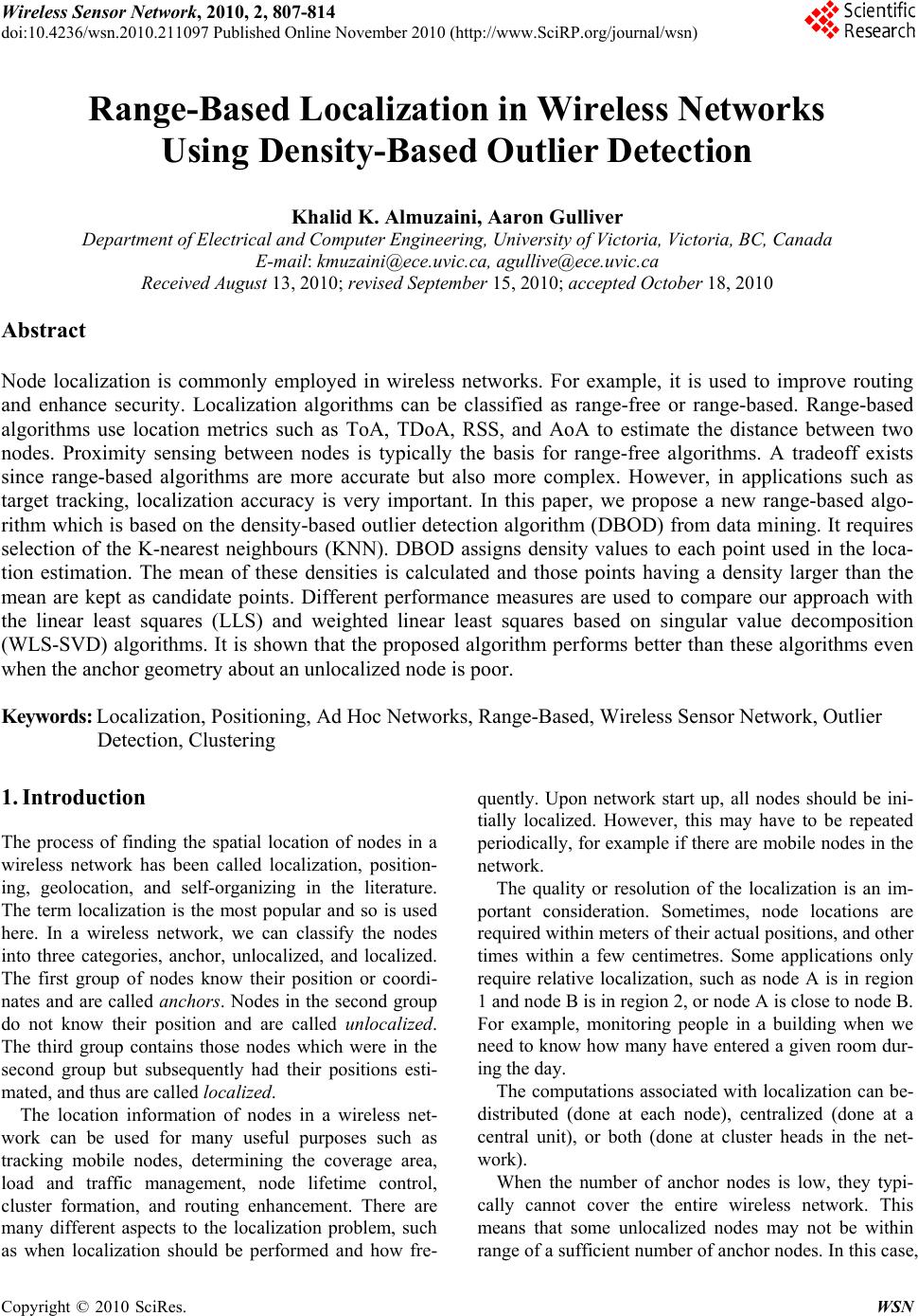 Range Based Localization In Wireless Networks Using Density Based