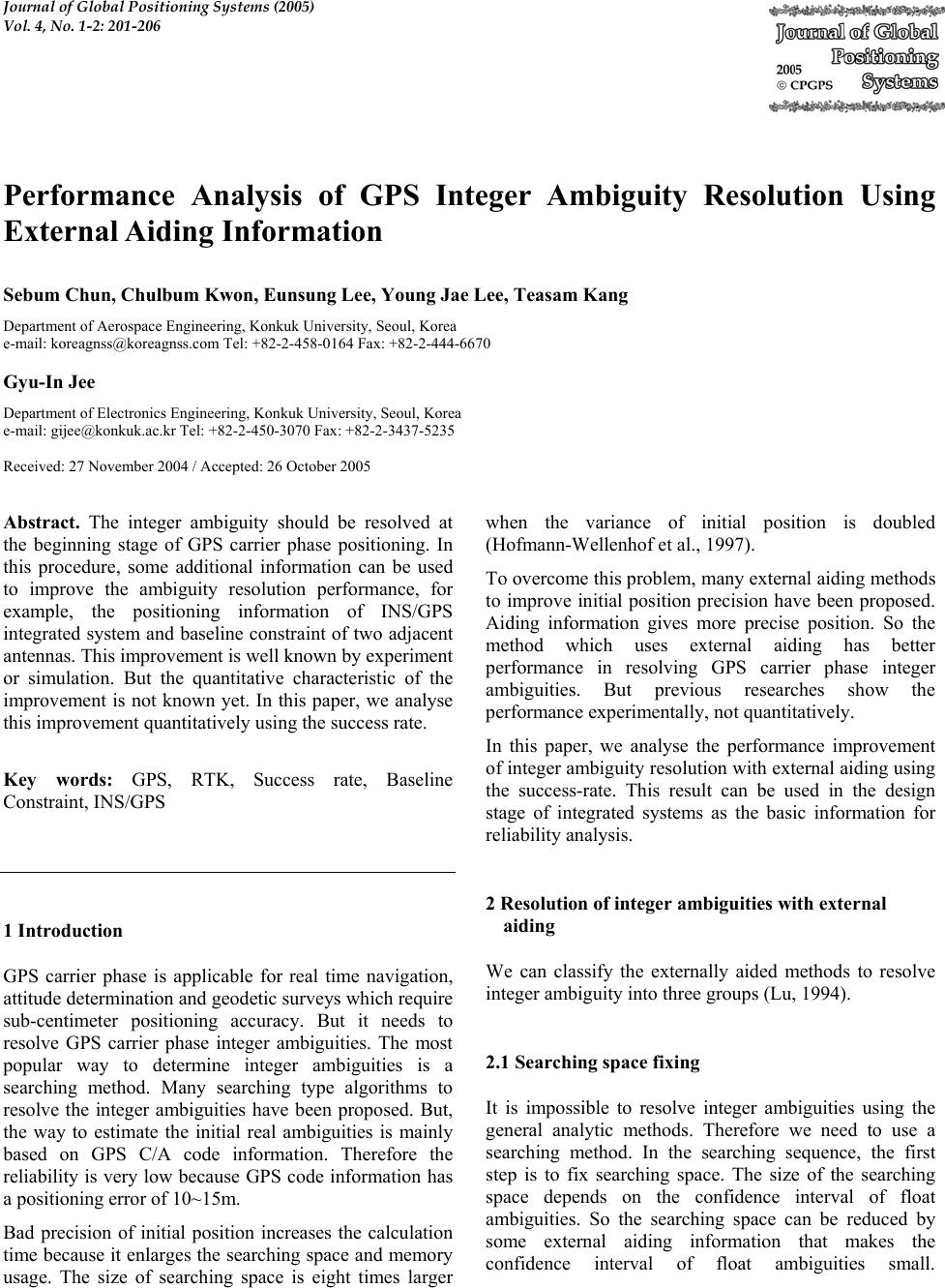 Performance Analysis Of Gps Integer Ambiguity Resolution Using External