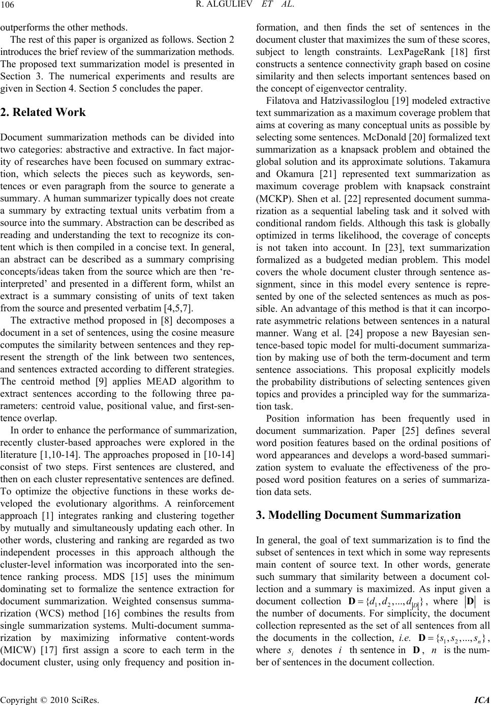 Multi Document Summarization Model Based On Integer Linear Programming