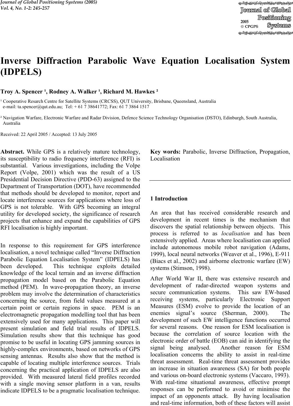 Inverse Diffraction Parabolic Wave Equation Localisation System (IDPELS)