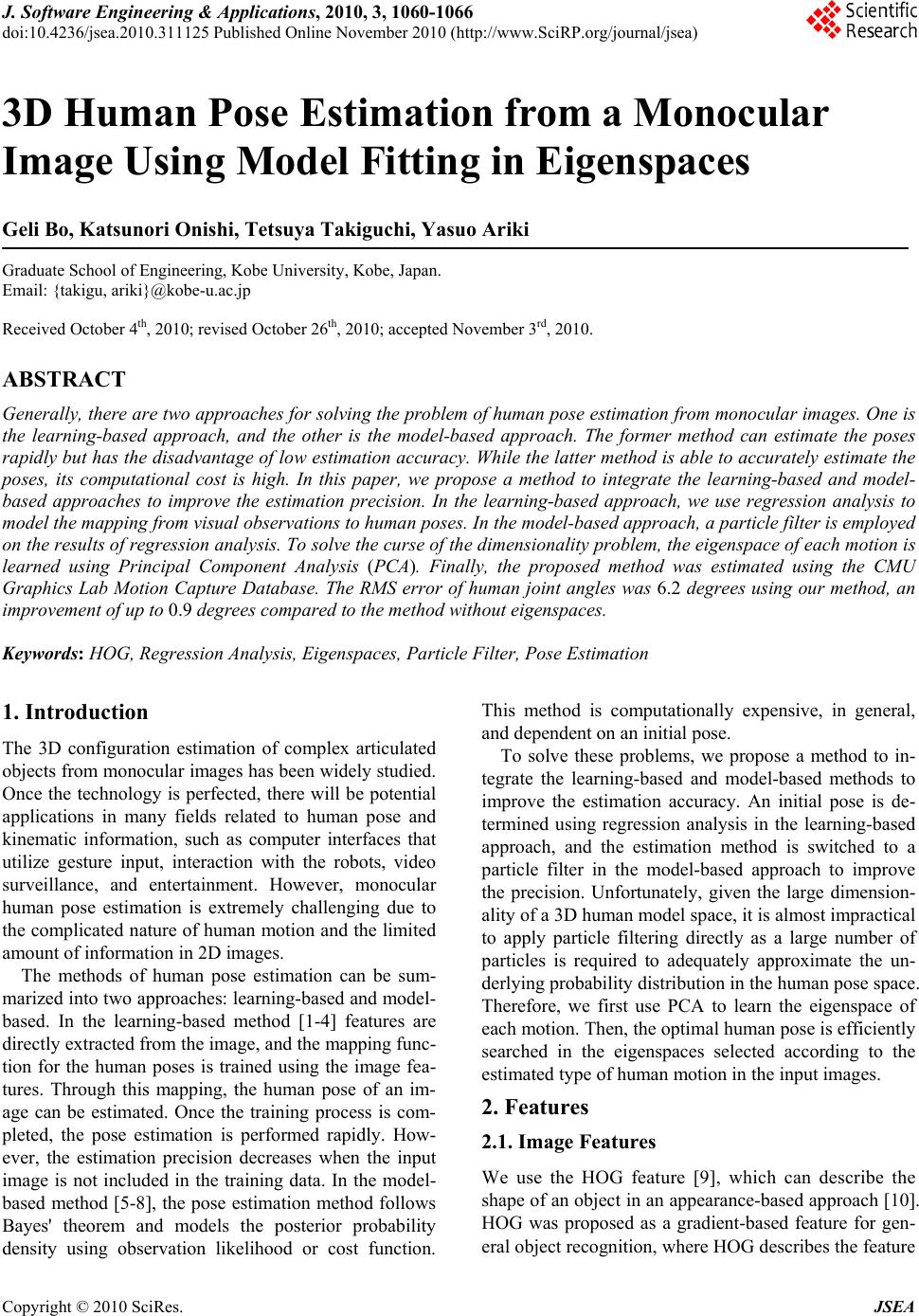 3D Human Pose Estimation from a Monocular Image Using Model Fitting in Eigenspaces