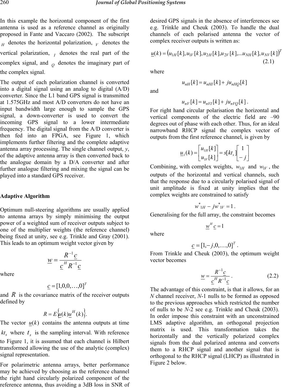 Null-steering LMS Dual-Polarised Adaptive Antenna Arrays for GPS