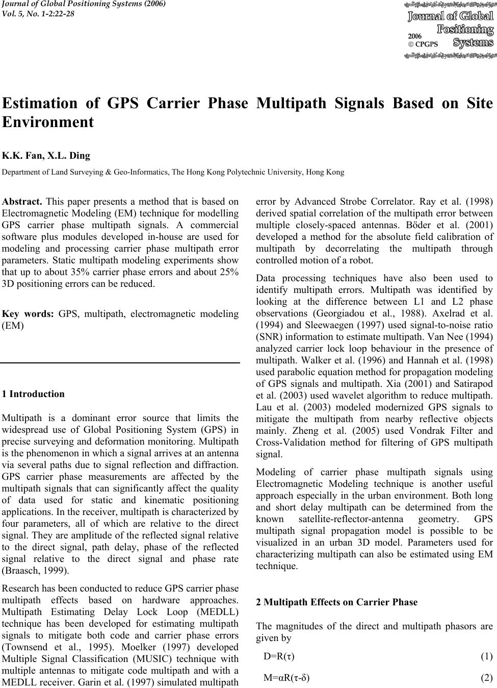 Estimation of GPS Carrier Phase Multipath Signals Based on Site Environment