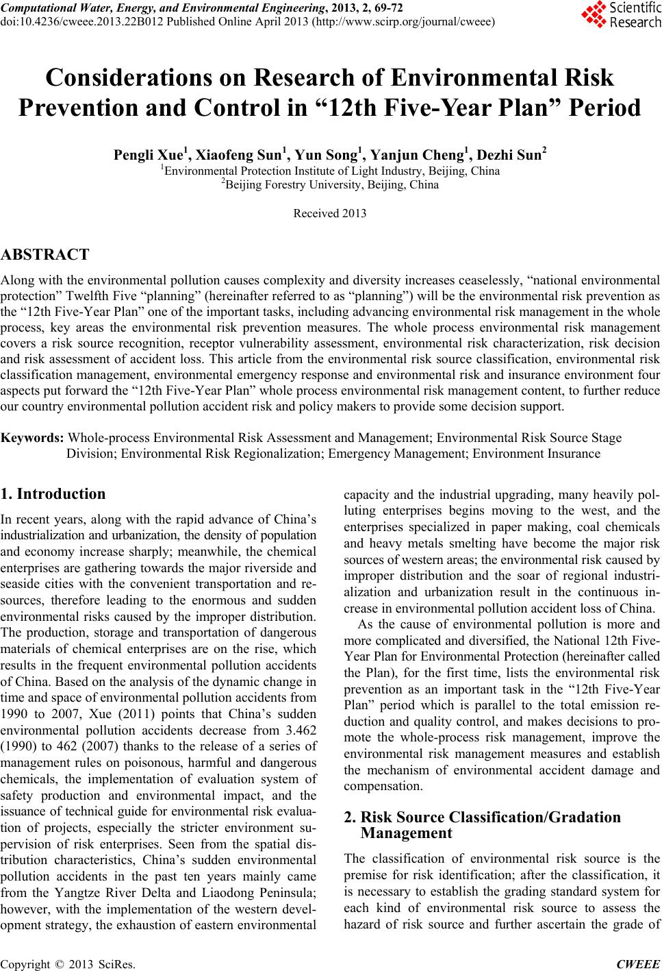 Considerations on Research of Environmental Risk Prevention and Control ...