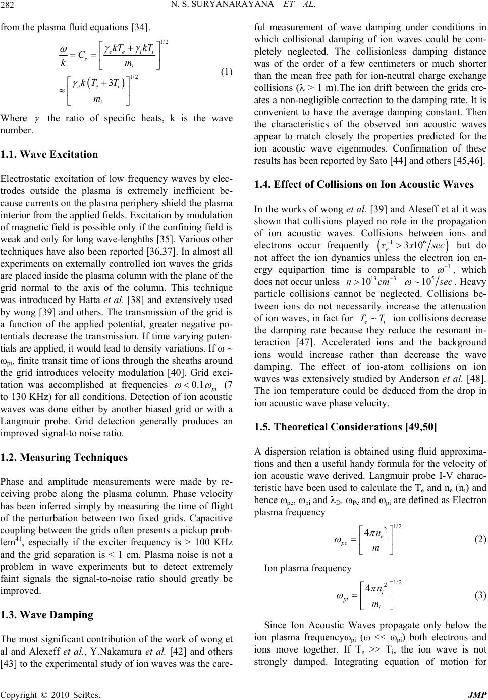 Study of Propagation of Ion Acoustic Waves in Argon Plasma
