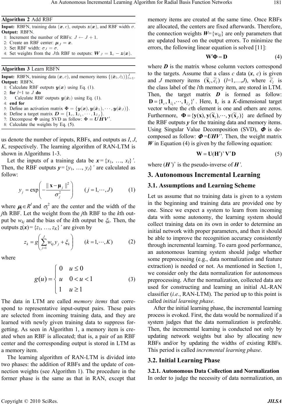 An Autonomous Incremental Learning Algorithm for Radial Basis Function Networks