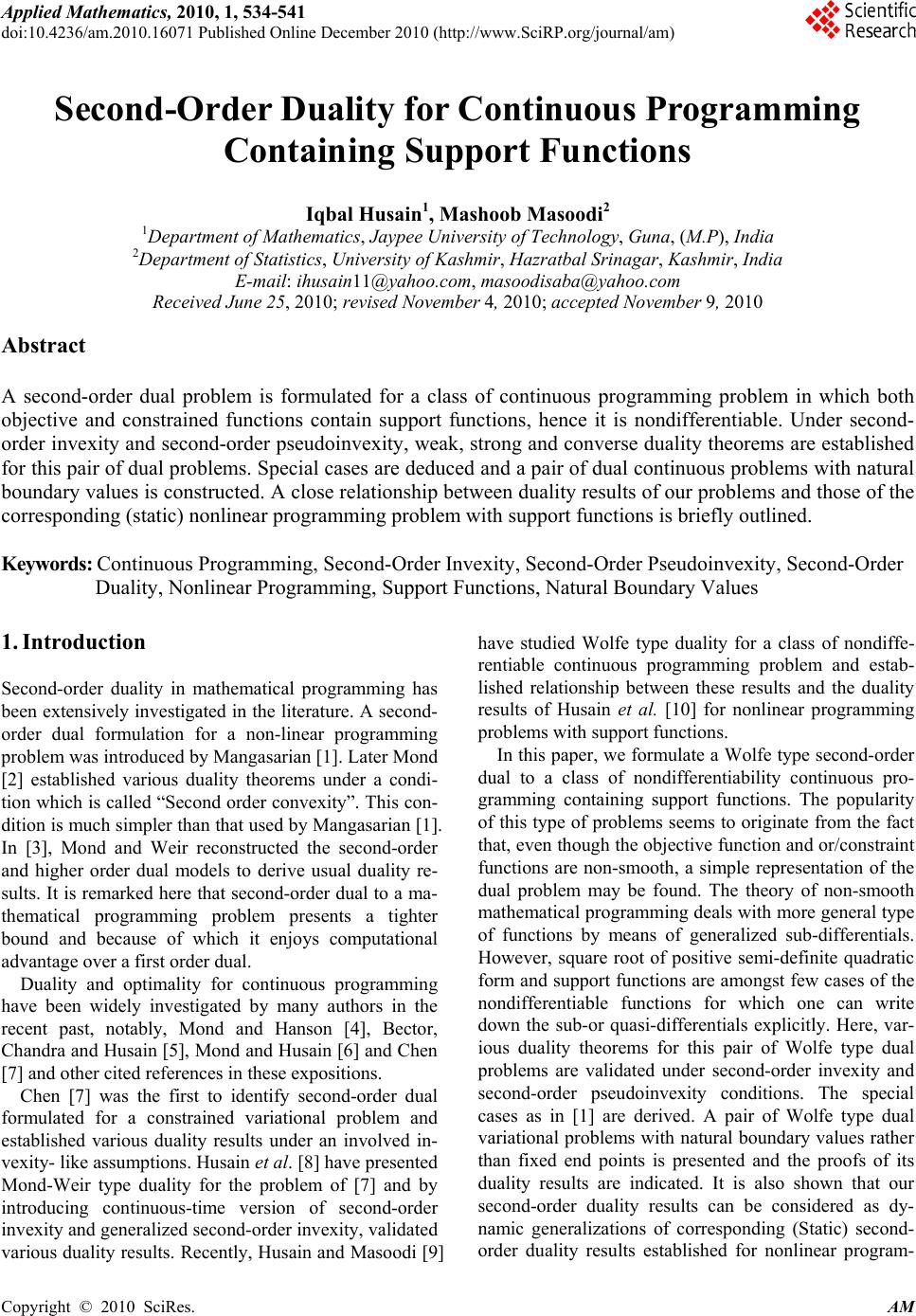 Second Order Duality For Continuous Programming Containing Support Functions