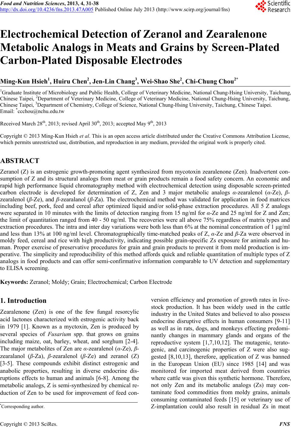 Electrochemical Detection of Zeranol and Zearalenone Metabolic Analogs ...