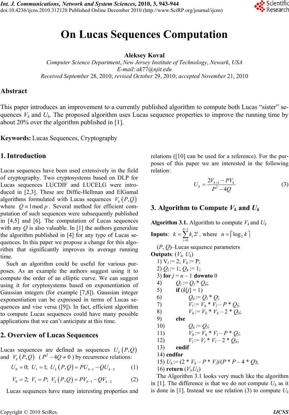 On Lucas Sequences Computation