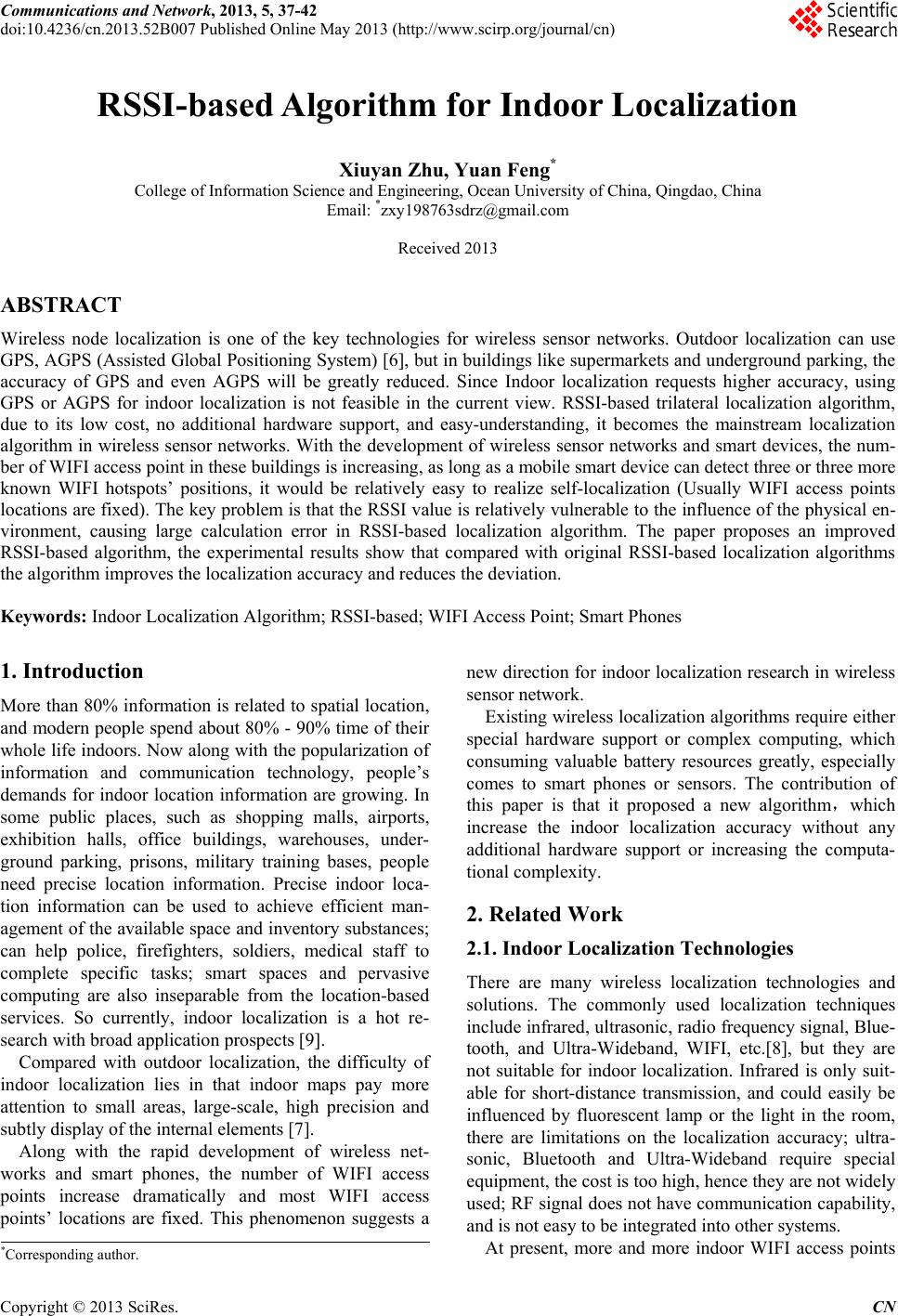Rssi Based Algorithm For Indoor Localization