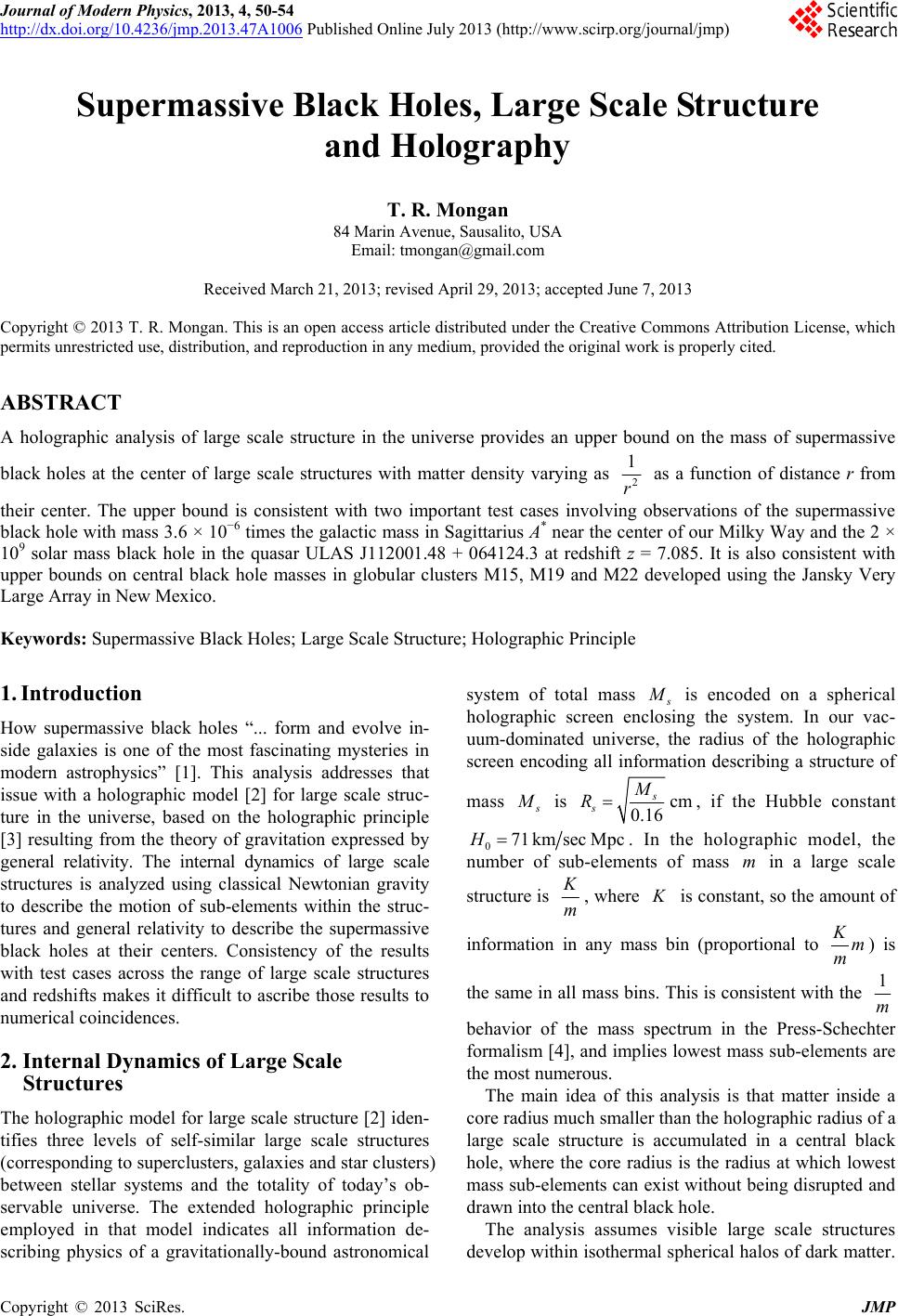 Supermassive Black Holes, Large Scale Structure and Holography