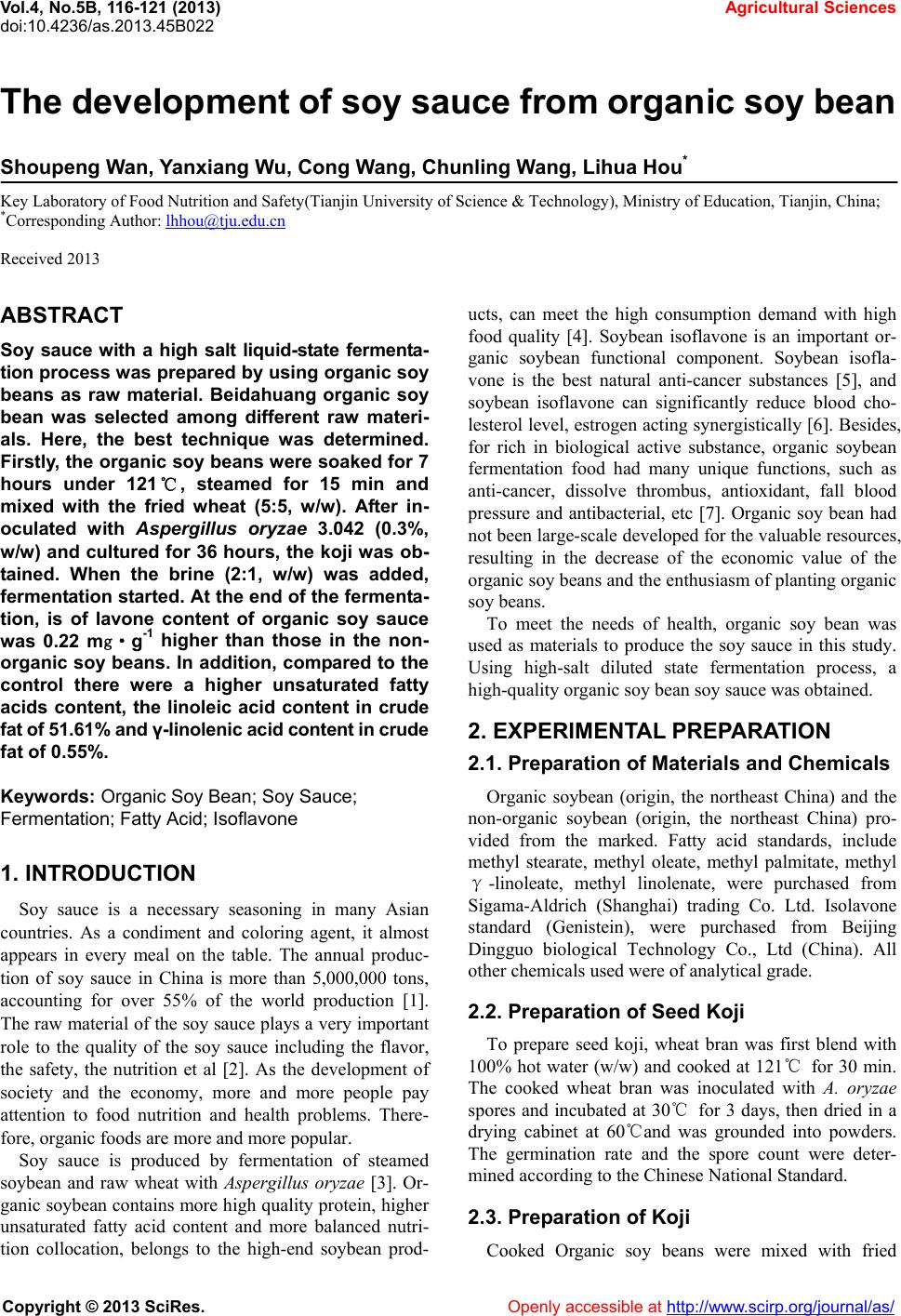 The development of soy sauce from organic soy bean