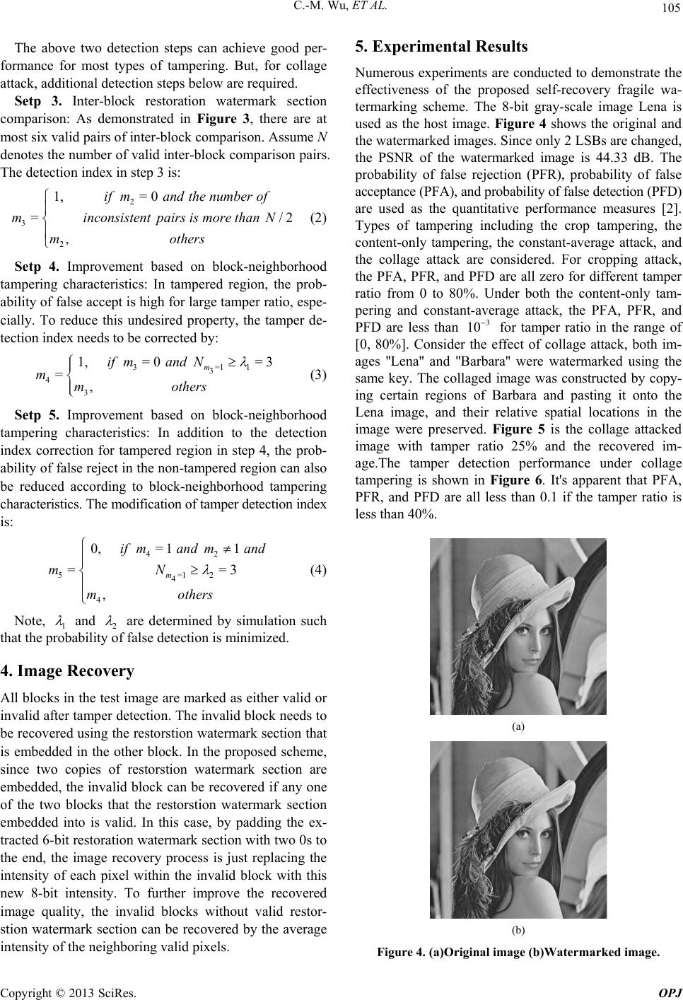 A Simple Image Tamper Detection and Recovery Based on Fragile Watermark with One Parity Section ...