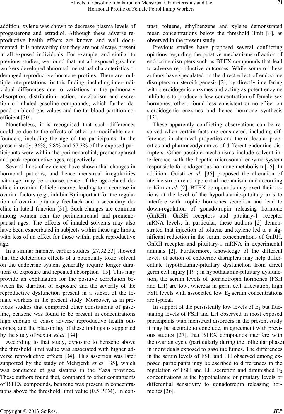Effects of Gasoline Inhalation on Menstrual Characteristics and the ...