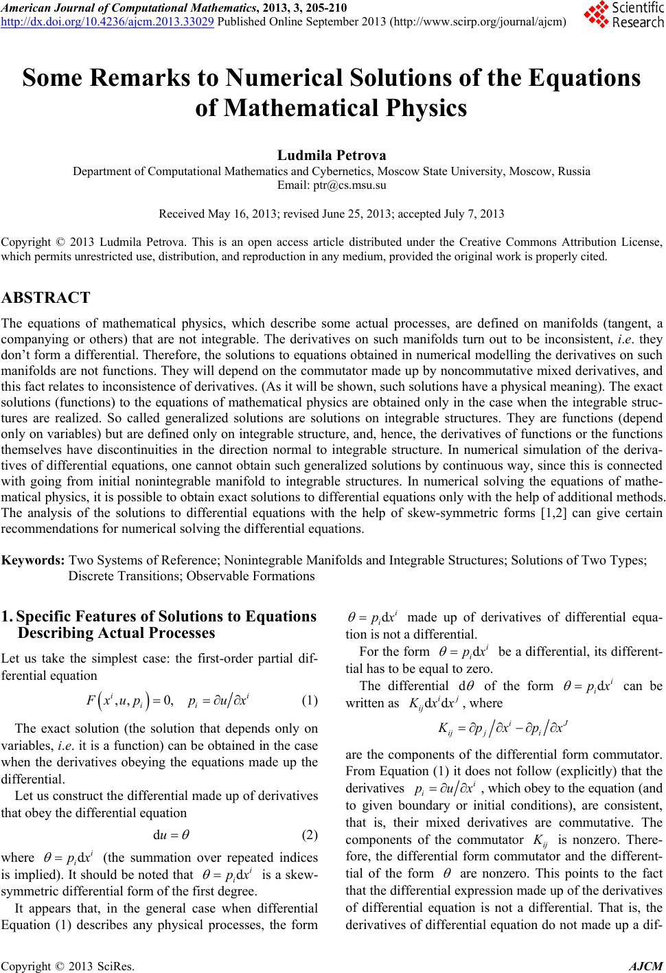 Some Remarks to Numerical Solutions of the Equations of Mathematical ...