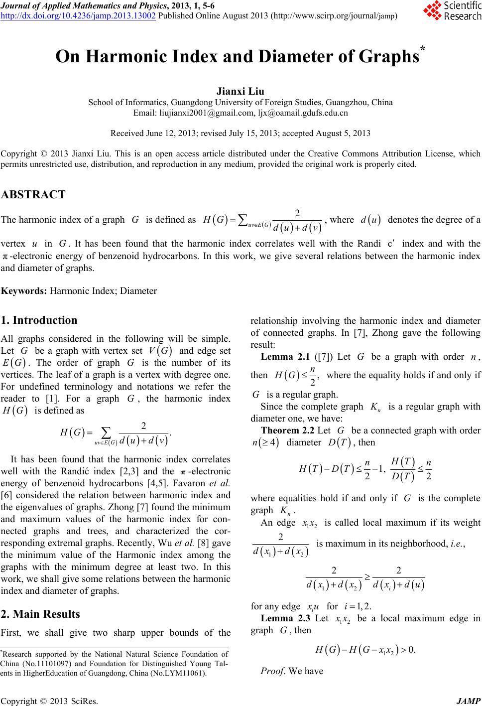 On Harmonic Index and Diameter of Graphs