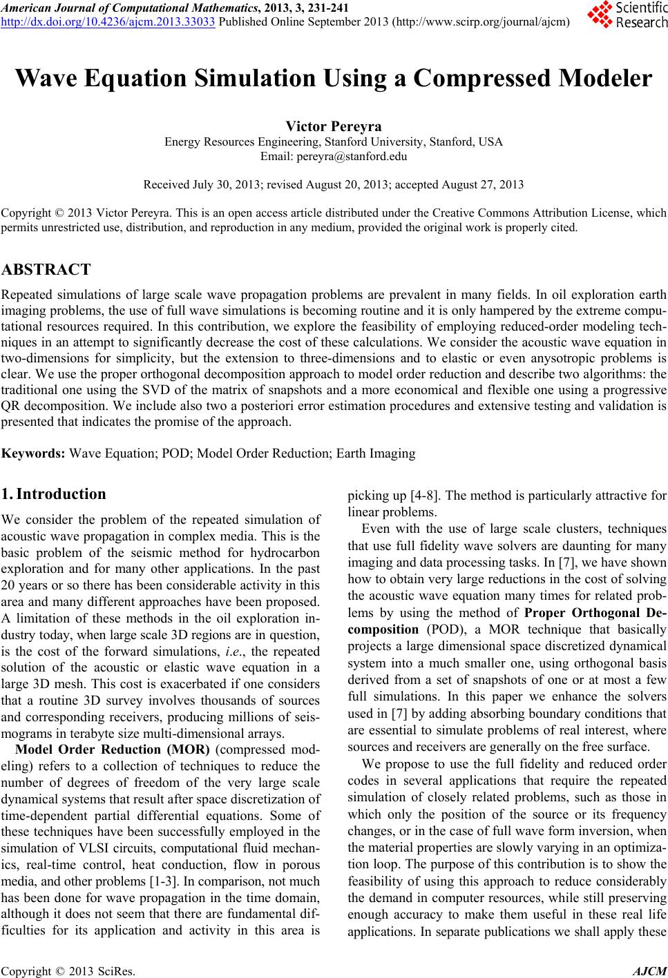 Wave Equation Simulation Using a Compressed Modeler