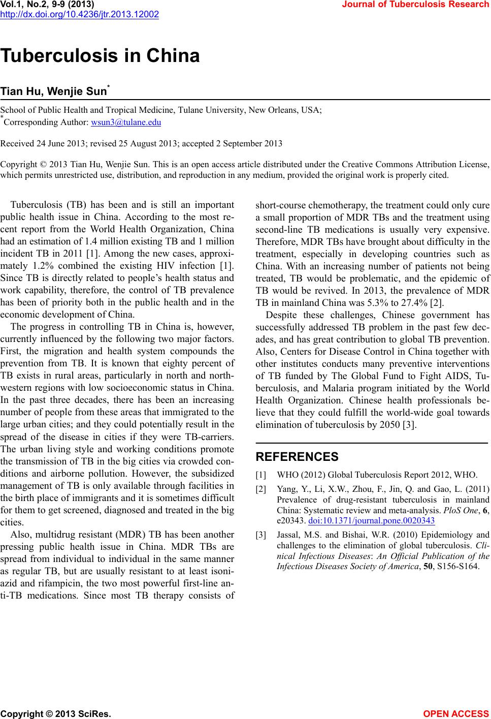 Tuberculosis in China