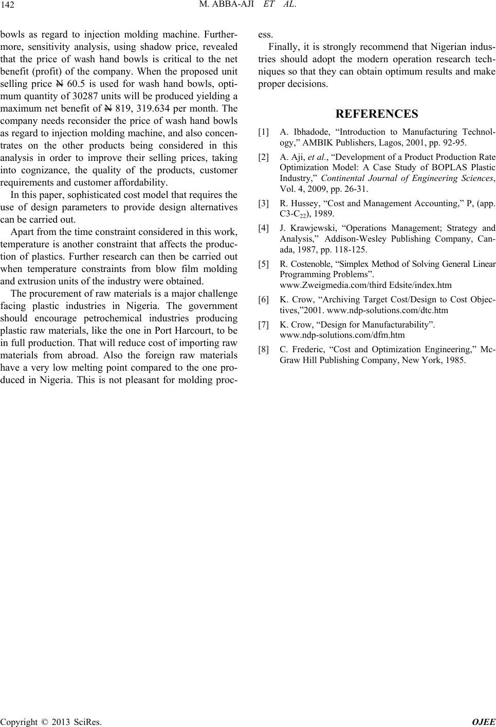 Simulation Using Sensitivity Analysis of a Product Production Rate Optimization Model of a ...