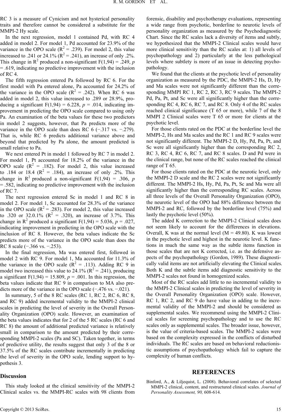 Comparing the Sensitivity of the MMPI-2 Clinical Scales and the MMPI-RC ...