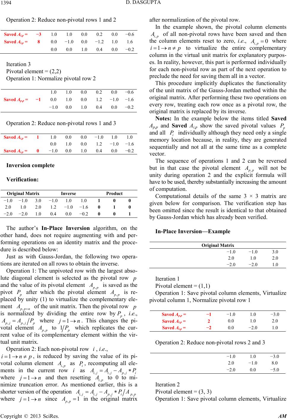 In-Place Matrix Inversion by Modified Gauss-Jordan Algorithm