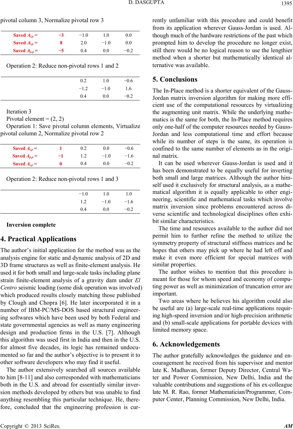 In-Place Matrix Inversion by Modified Gauss-Jordan Algorithm