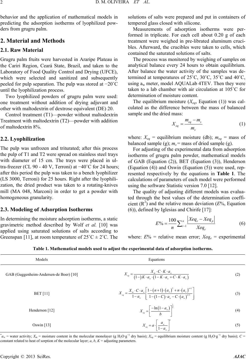 Hygroscopic Behavior of Lyophilized Powder of Grugru Palm ( Acrocomia ...