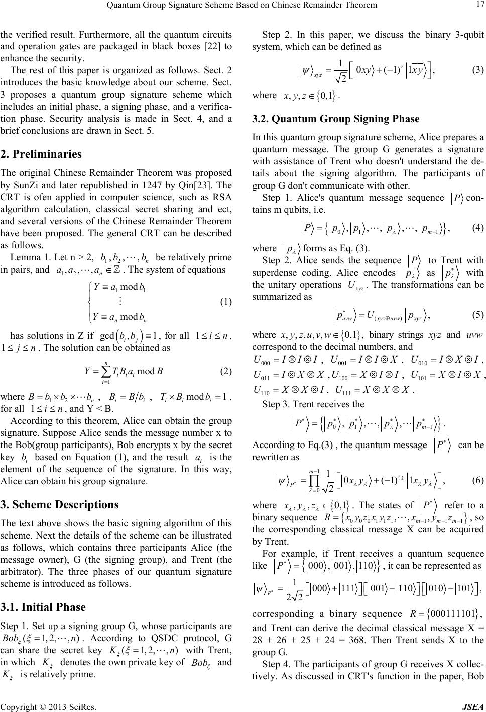 Quantum Group Signature Scheme Based on Chinese Remainder Theorem