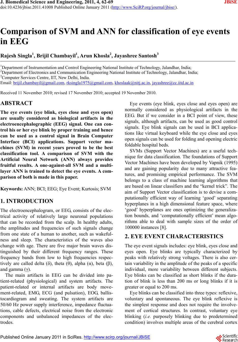 Comparison of SVM and ANN for classification of eye events in EEG