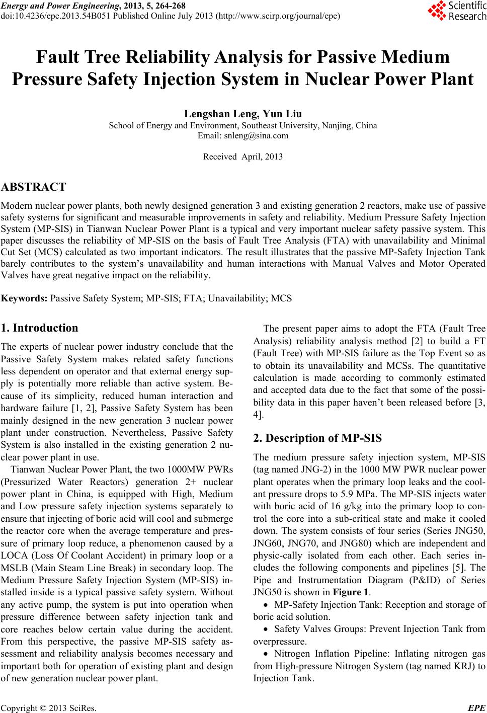 Fault Tree Reliability Analysis for Passive Medium Pressure Safety ...