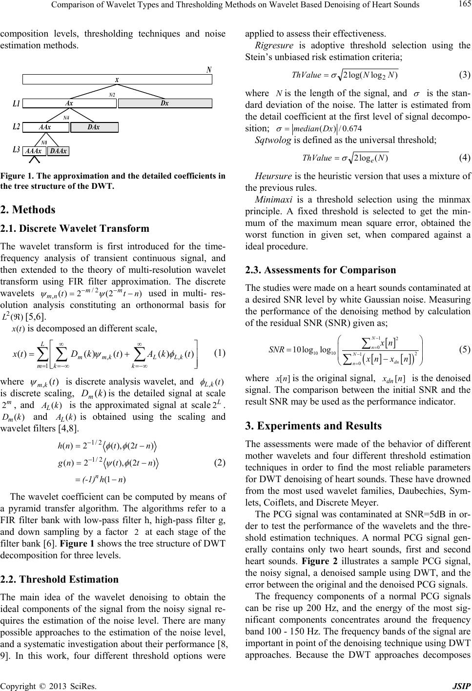Comparison of Wavelet Types and Thresholding Methods on Wavelet Based Denoising of Heart Sounds