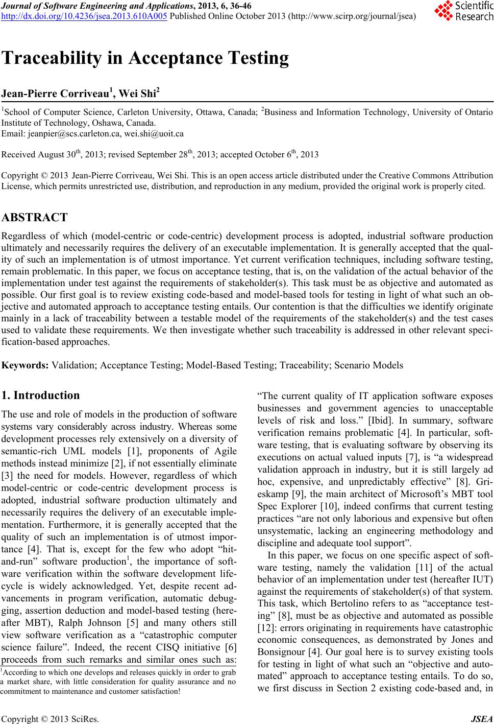 Traceability In Acceptance Testing Traceability In Acceptance Testing