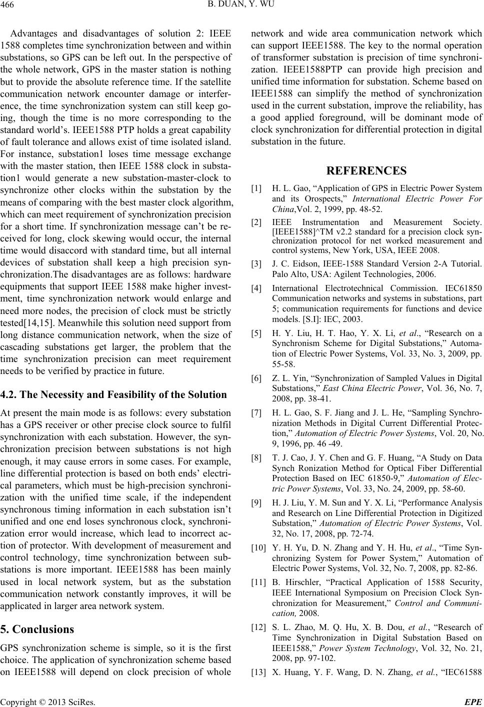 Solution Scheme For Time Synchronization Of Current Differential Protection Between Digital