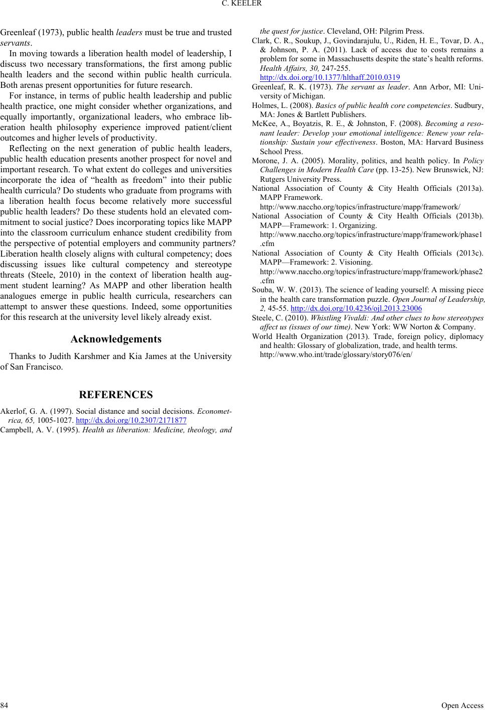 Liberation Health and the Role of the Public Health Leader