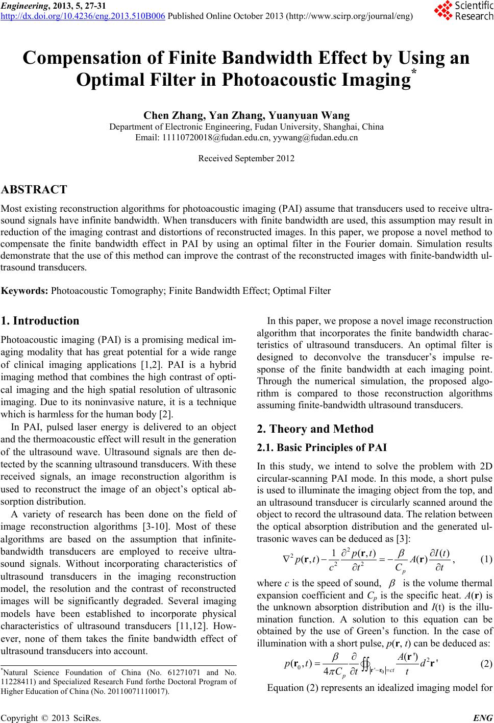 Compensation of Finite Bandwidth Effect by Using an Optimal Filter in ...