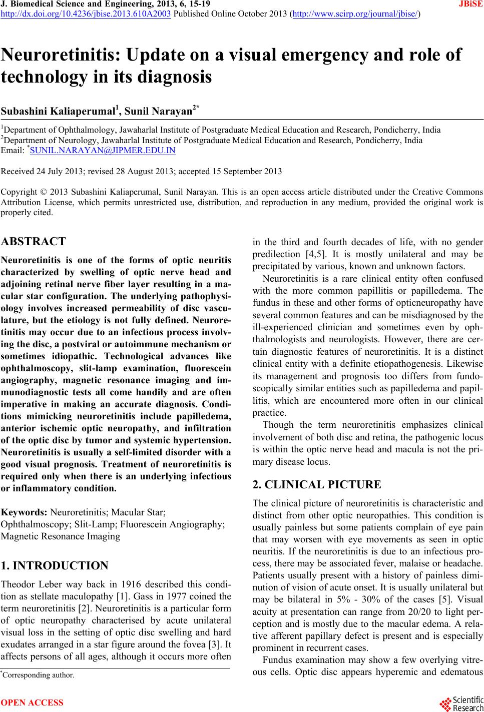 Neuroretinitis: Update on a visual emergency and role of technology in ...