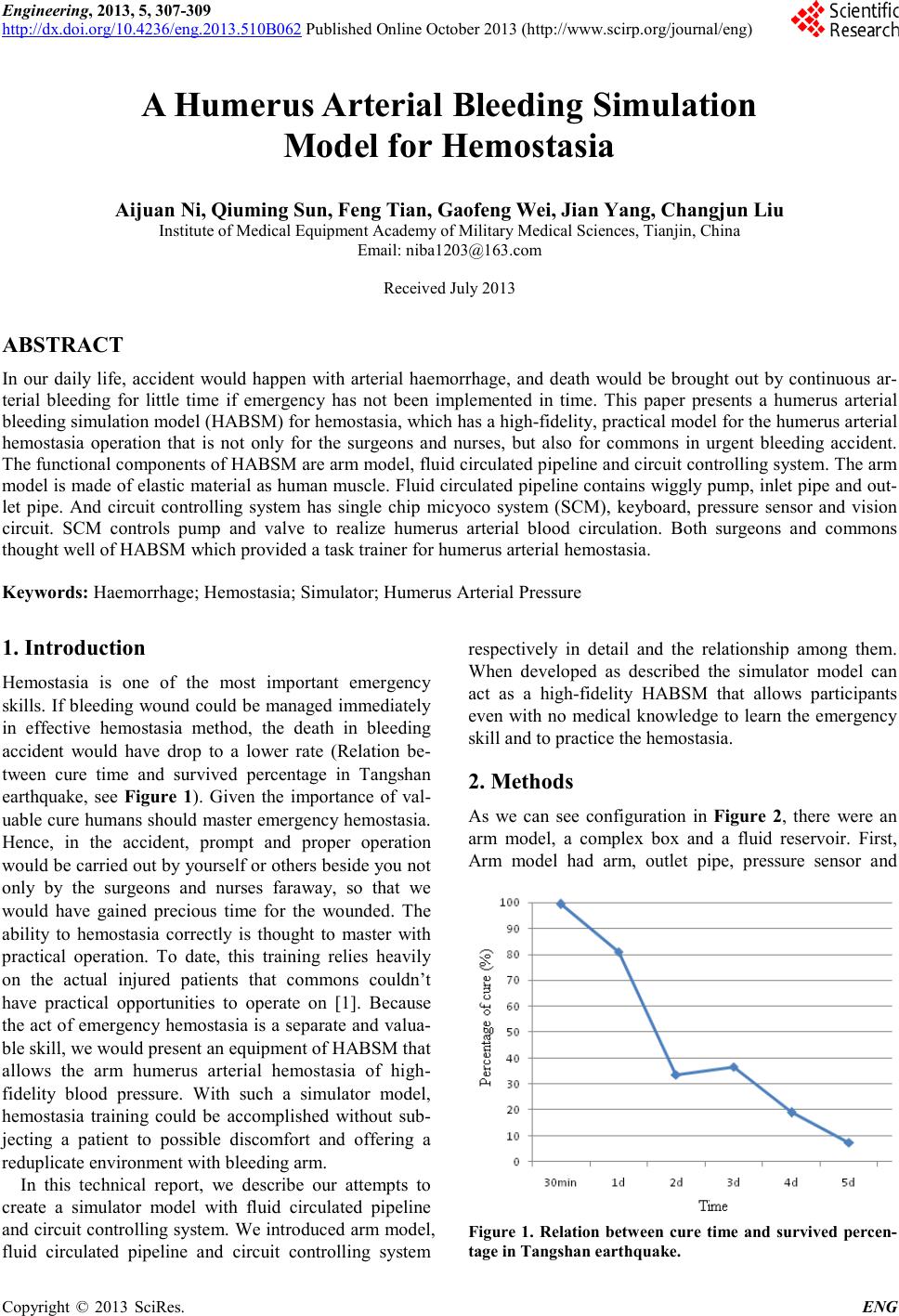 A Humerus Arterial Bleeding Simulation Model for Hemostasia