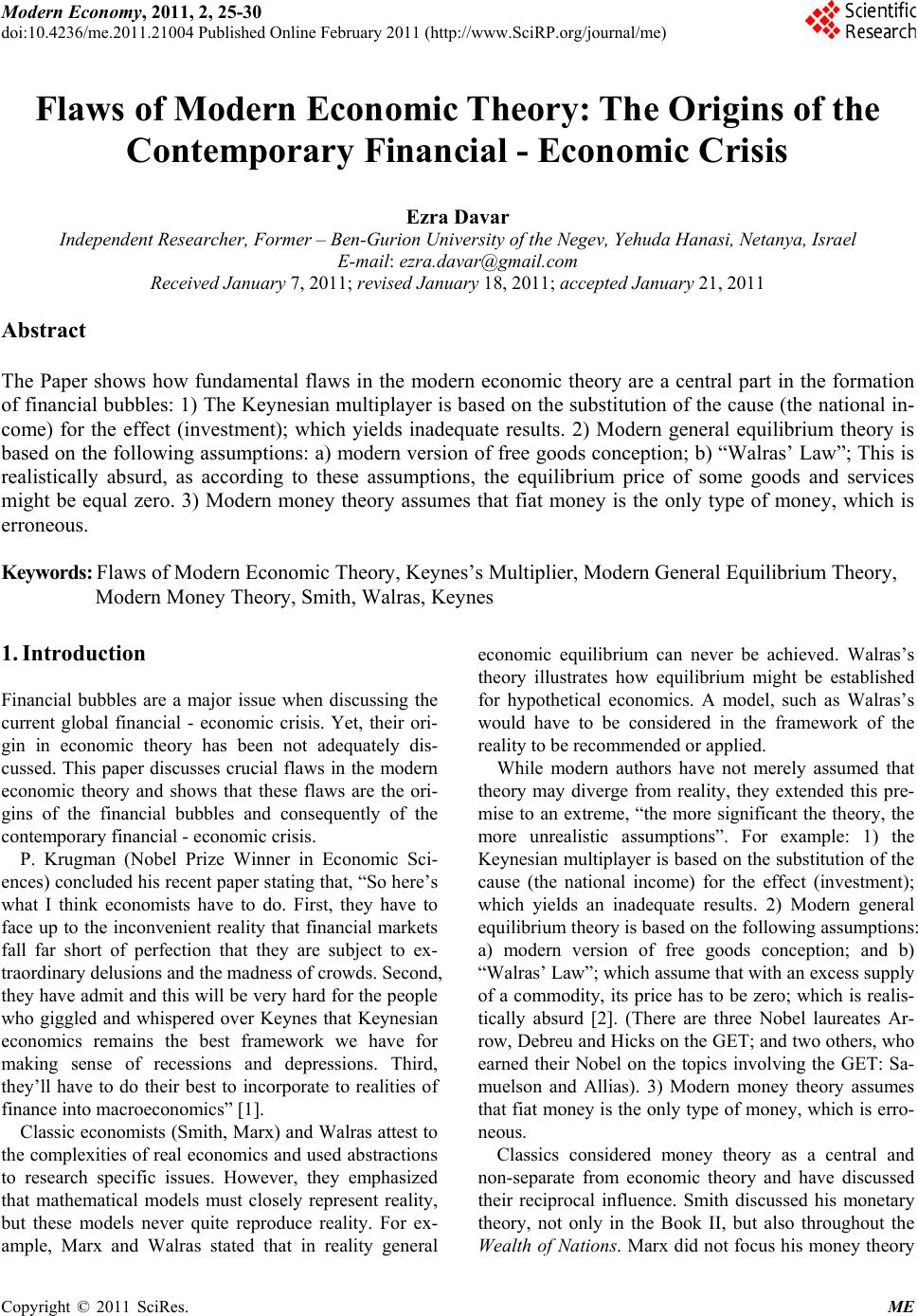 Flaws of Modern Economic Theory: The Origins of the Contemporary ...