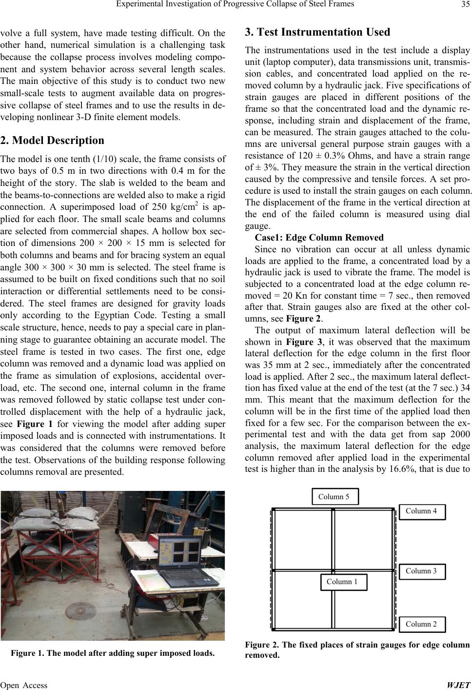 Experimental Investigation of Progressive Collapse of Steel Frames